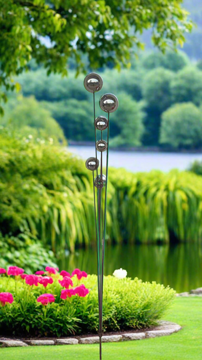 Handmade stainless steel balls rusty poles garden decor,Metal garden d