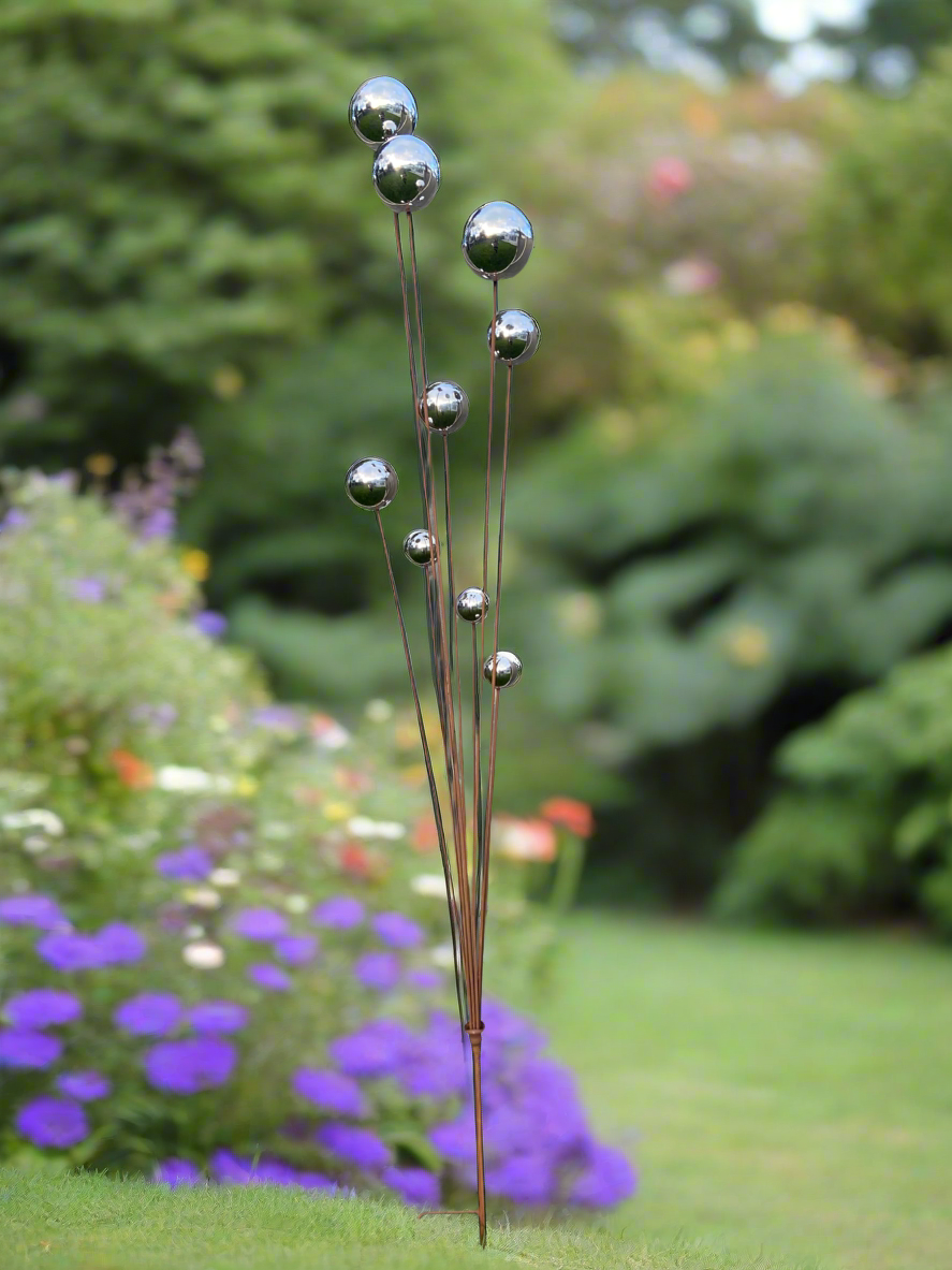 Handmade stainless steel balls rusty poles garden decor,Metal garden ...