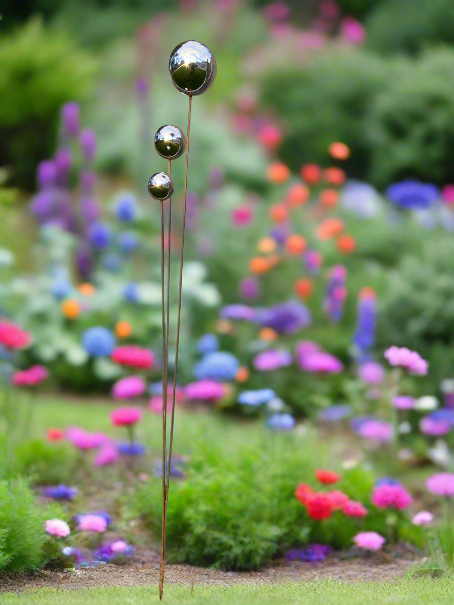 Handmade stainless steel balls rusty poles garden decor,Metal garden ...