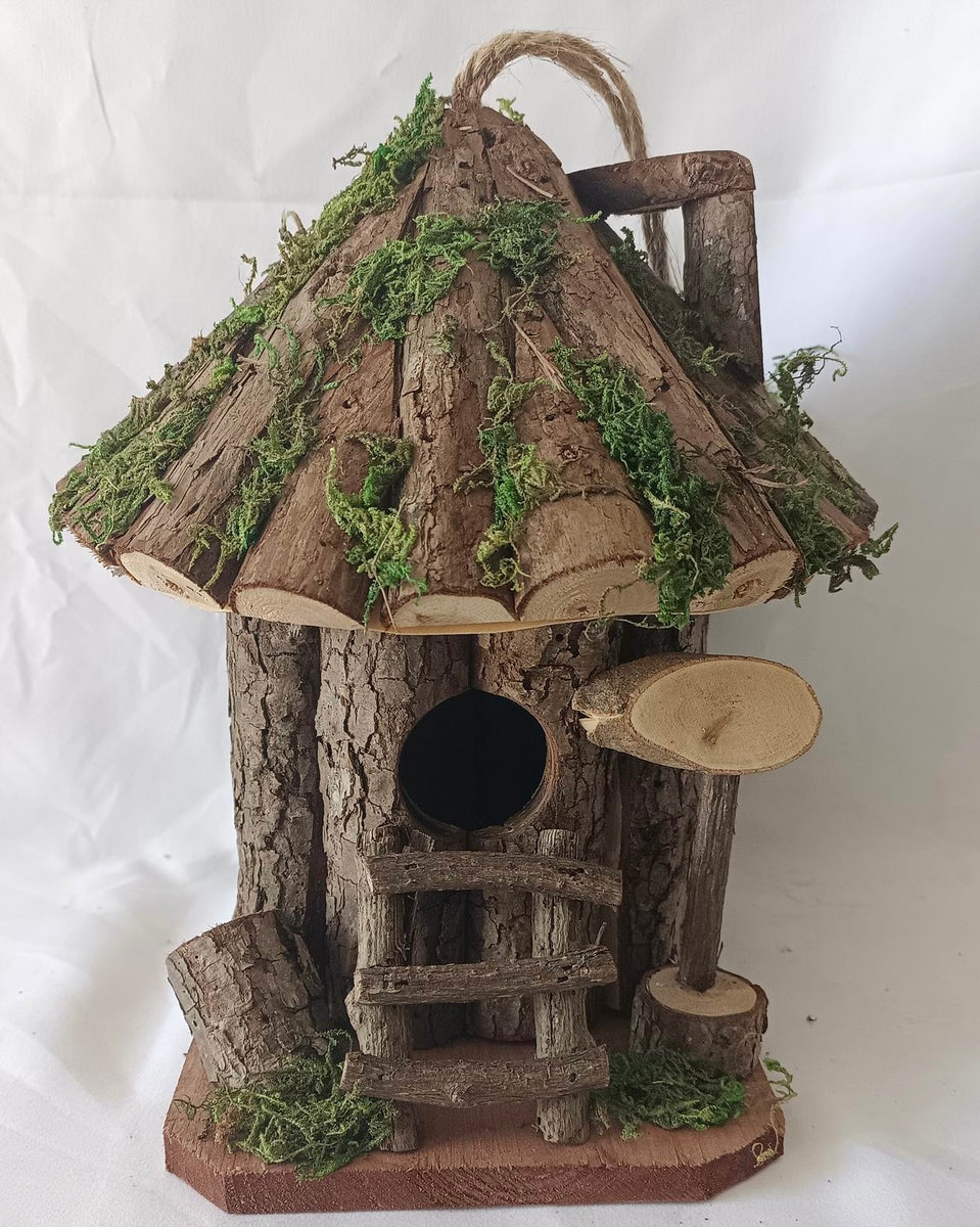 Handmade wooden birdhouse hut with ladder – Marissa's Garden & Gift
