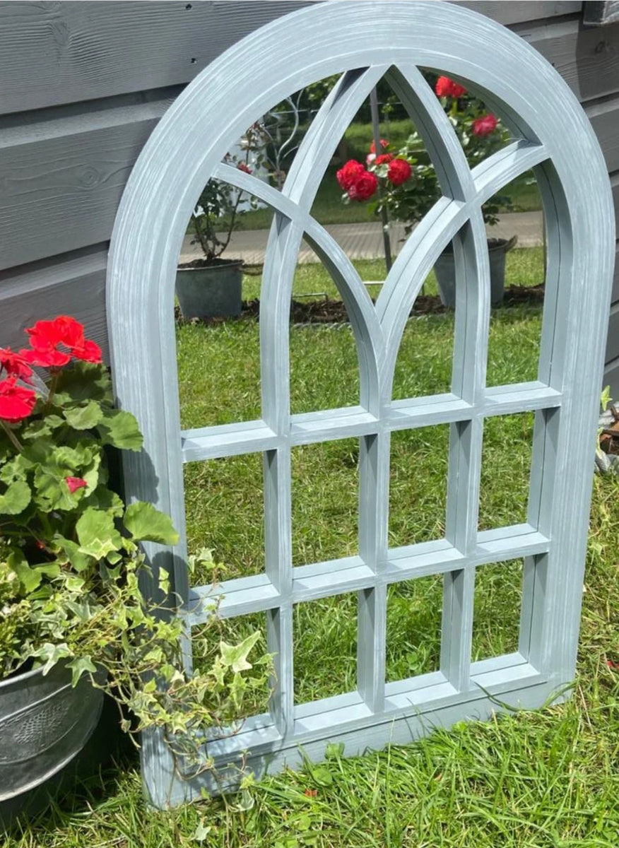 Belgravia Grey with white touch arched Outdoor/Indoor mirror measuring