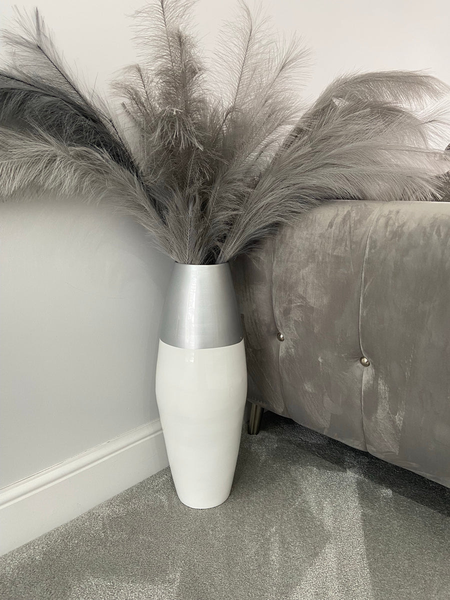 Silver top & white handmade bamboo vase 45cm or 60cm tall floor vase or ...